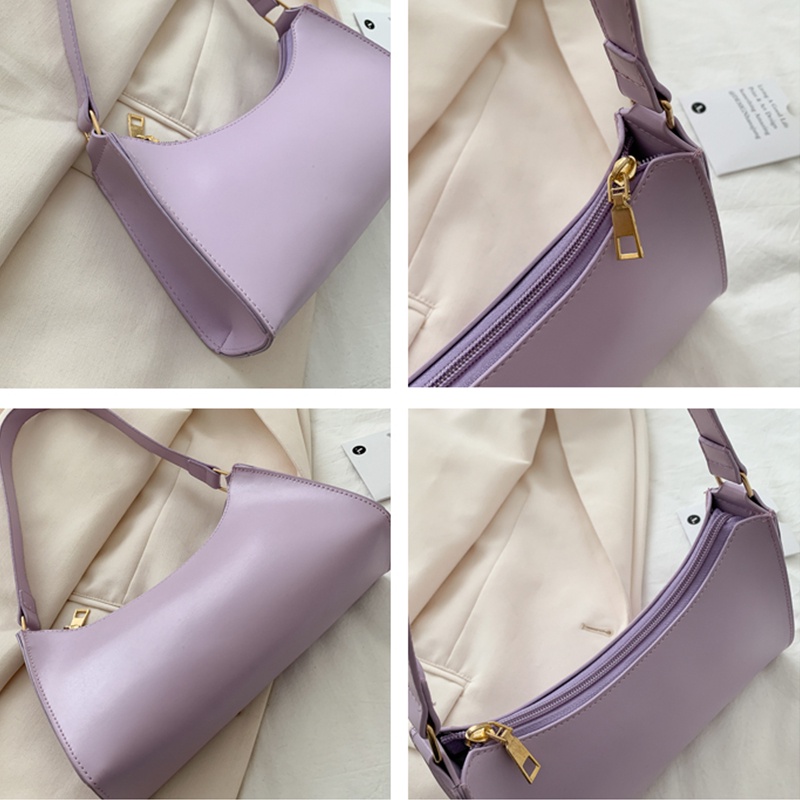 Women Solid Color Zipper Simple Underarm Bag PU Leather Shoulder Bags ...