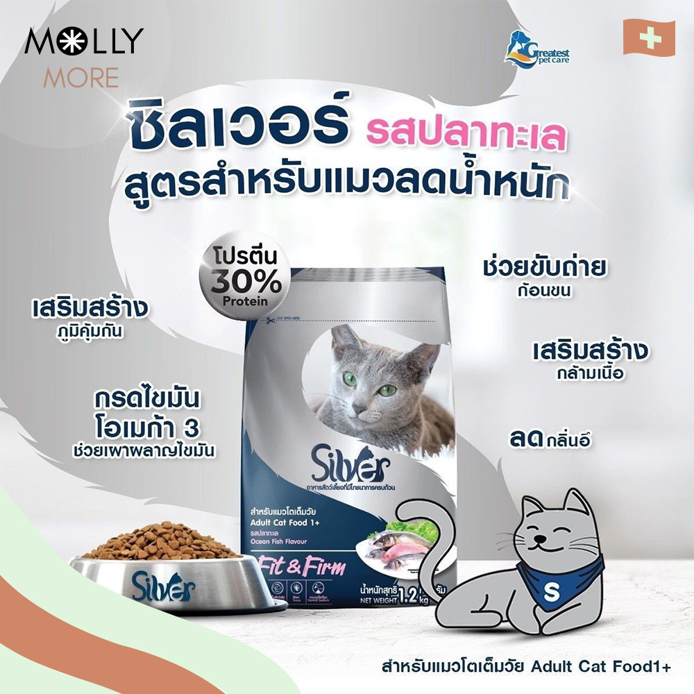MOLLY Silver ซิลเวอร์ อาหารแมว ชนิดเม็ด เกรดพรีเมี่ยม โซเดียมต่ำ ขนสวย ...