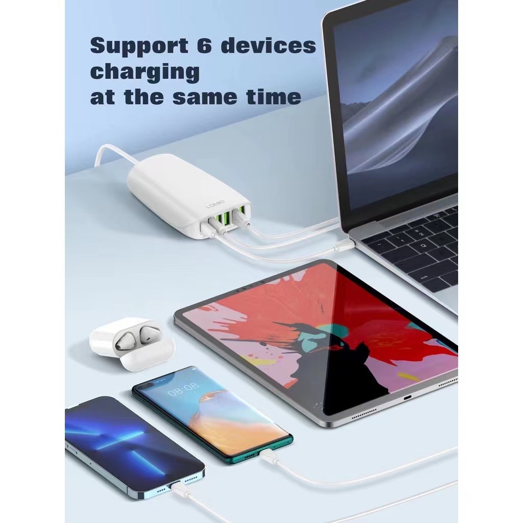 Super fast Charger หัวชาร์จเร็วกำลังไฟ 65W หน้าจอแสดงผล QC5+ PD QC3.0 ตัวเดียวจบ 1USB-C+5USB-A ...