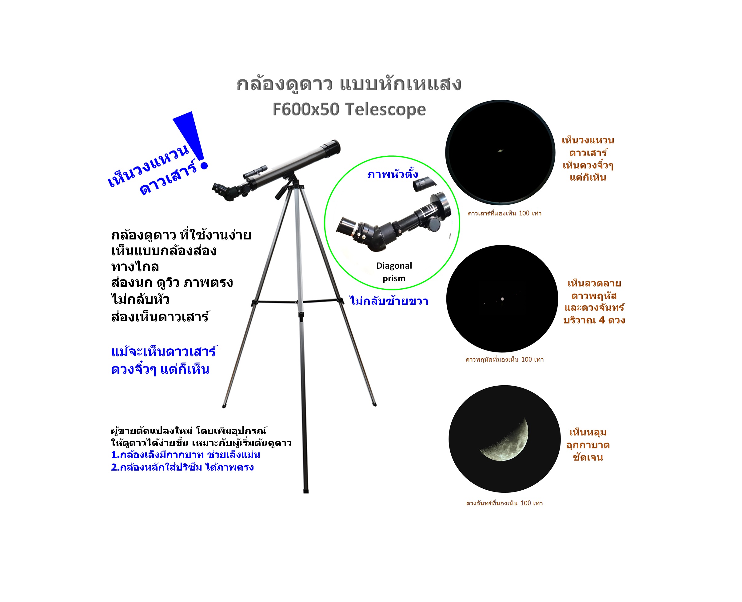 กล้องดูดาวสำหรับเด็ก F600x50 กล้องโทรทรรศน์ Telescope F600x50 | Lazada ...