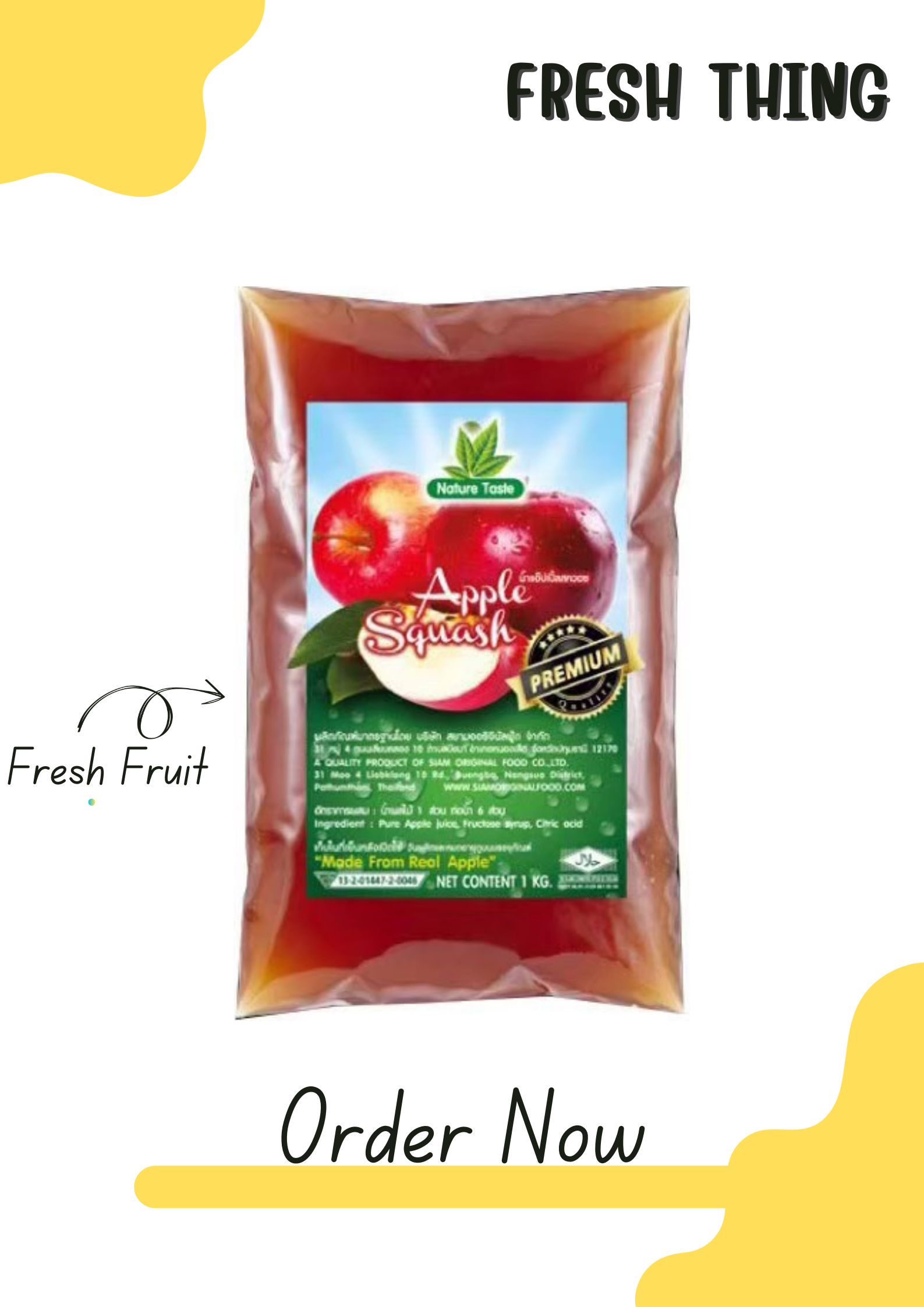 น้ำแอปเปิ้ลเข้มข้น Nature Taste ผสมผลไม้จริง แบบถุงเติม ขนาด 1 กิโลกรัม ...