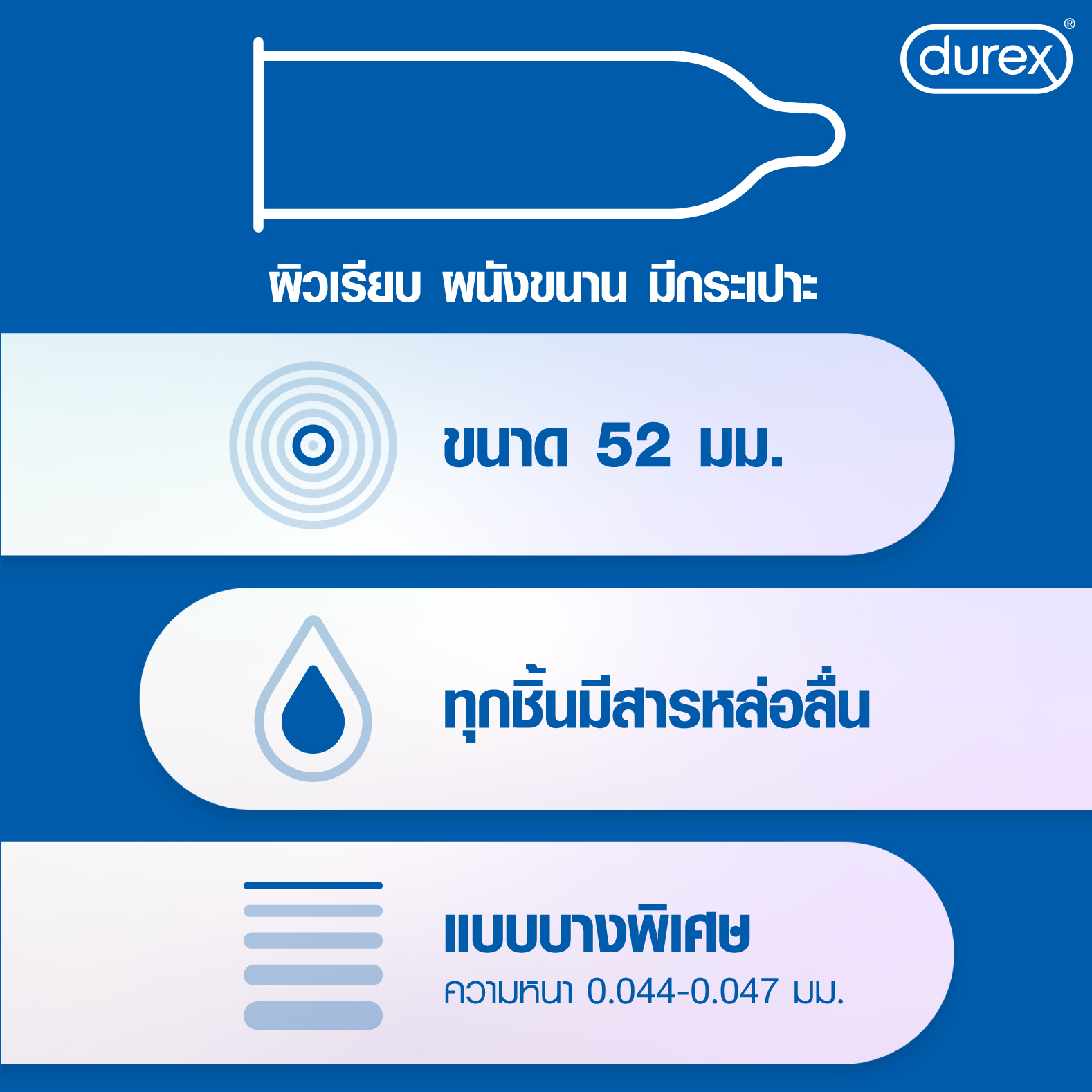 Durex ดูเร็กซ์ แอรี่ ถุงยางอนามัยแบบบาง ผิวเรียบผนังขนาน ถุงยางขนาด 52 มม. 10 ชิ้น x 4 กล่อง (40 ...