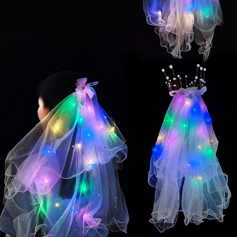 Lifefreeเวลเจ้าสาว ผ้าคลุมผมเจ้าสาวประดับไฟ พร้อมไฟลวด ฟรีถ่าน มีไฟ ...