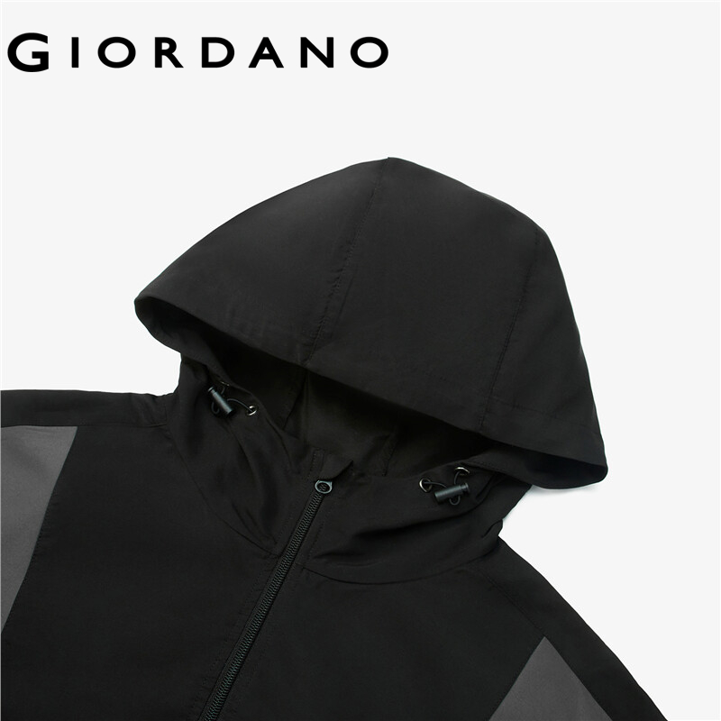 Giordano ผู้ชาย ผิวพีชตัดกันครึ่งเปิดเสื้อสวมหัวมีฮู้ Free Shipping ...