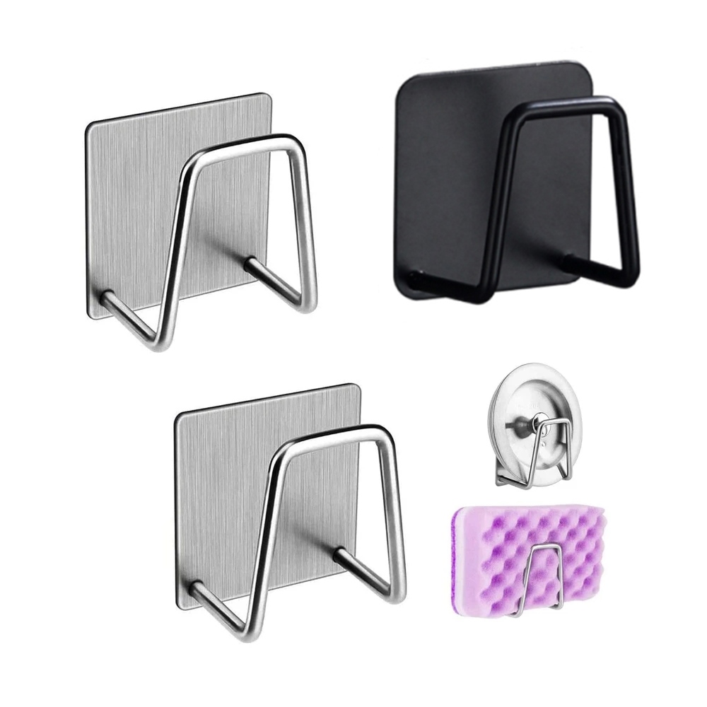 Kitchen Sponges Holder Self Adhesive Stainless Steel Sink Drain Drying Rack Wall Hooks ...