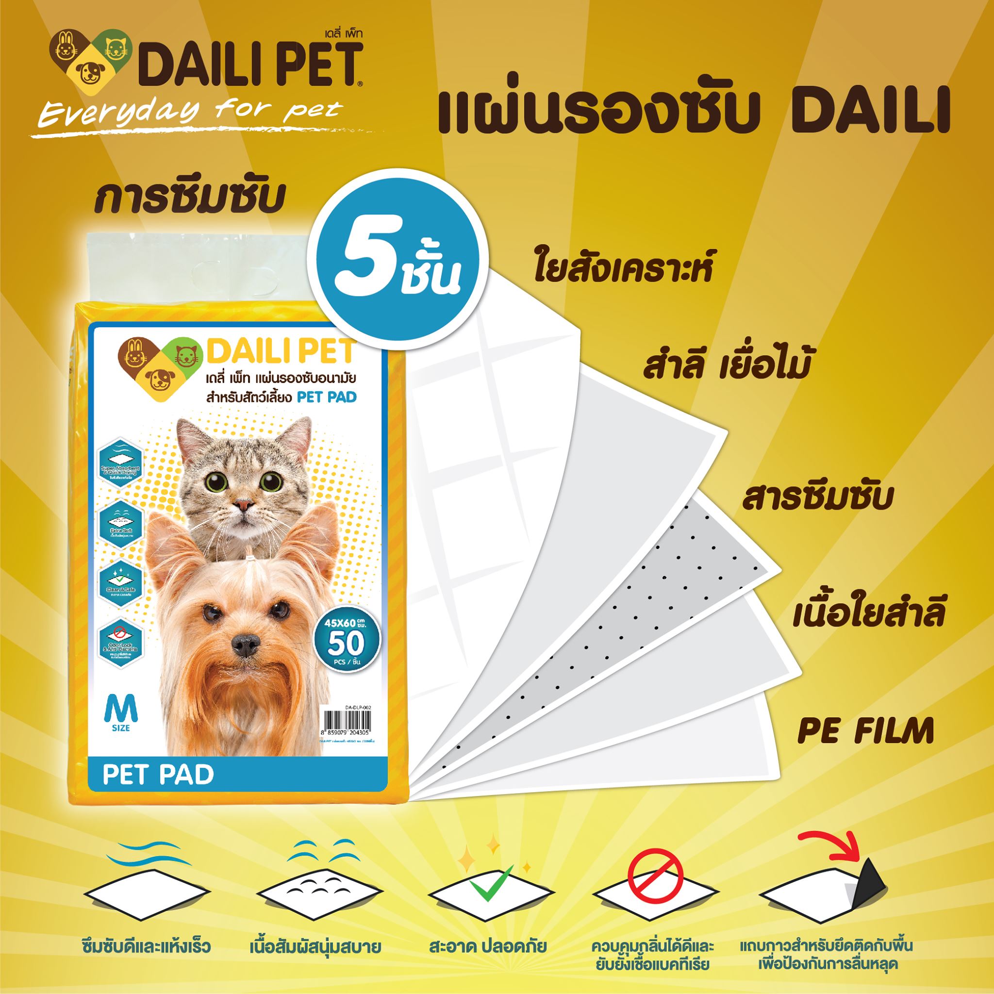 DAILI PET แผ่นรองซับ 60x90cm. (บรรจุ 20) - Technic Pet Thailand - ThaiPick