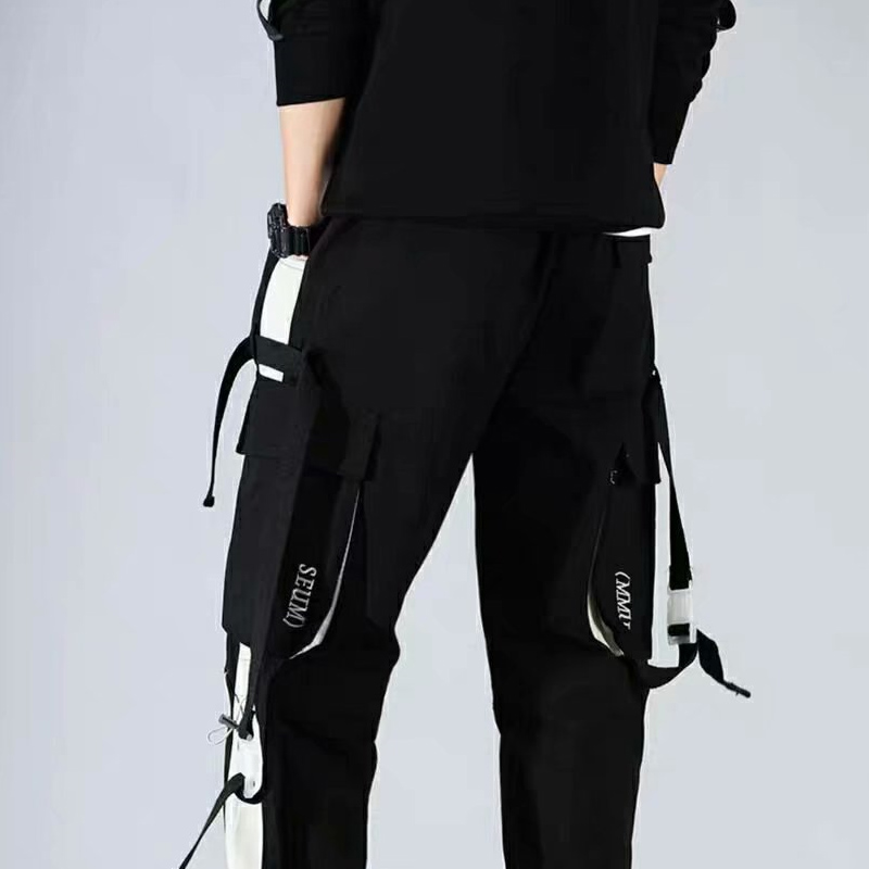【S-5XL】Uni Multi-pocket Splice Ribbon Cargo Pants For Men Plus Size ...