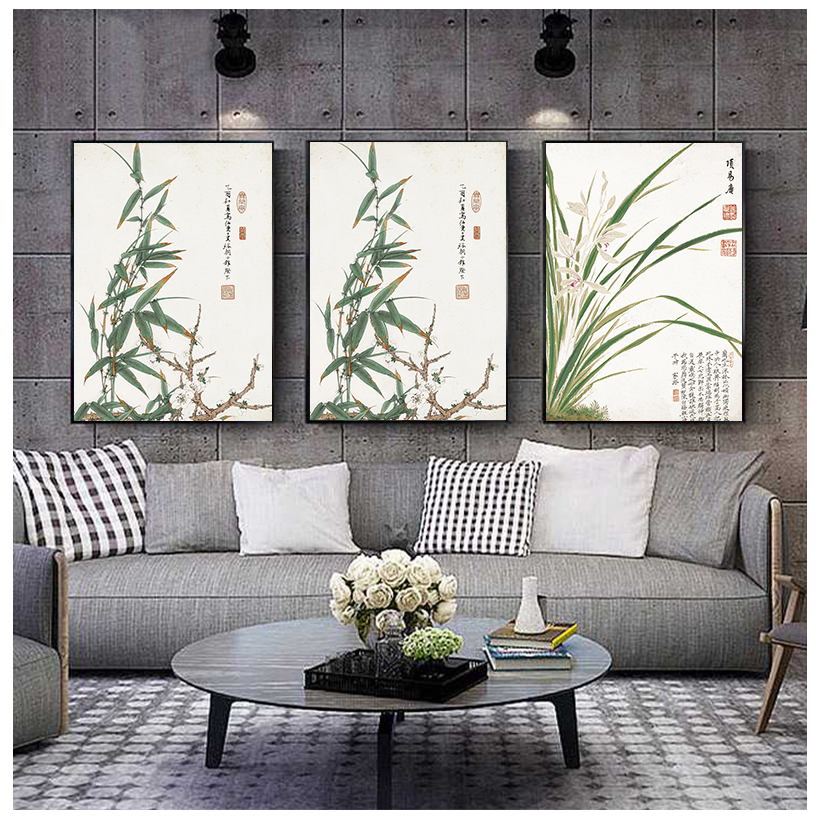 Vintage Art Chinese Style Meilan Bamboo And Letters Poster Print Home ...