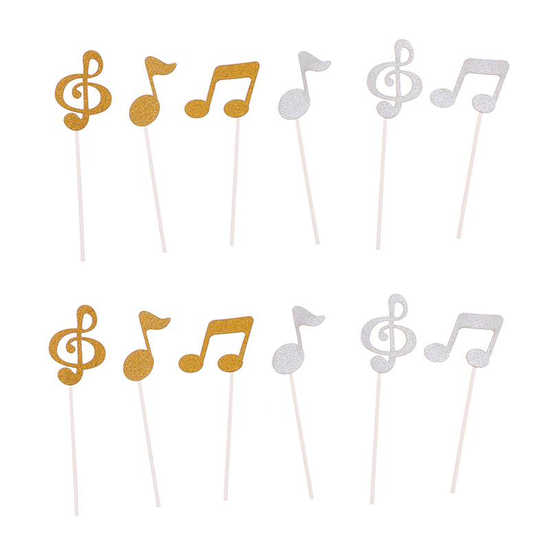 6 Pcs Cake Toppers Glitter Music Note Paper Banner Party Wedding Decor ...
