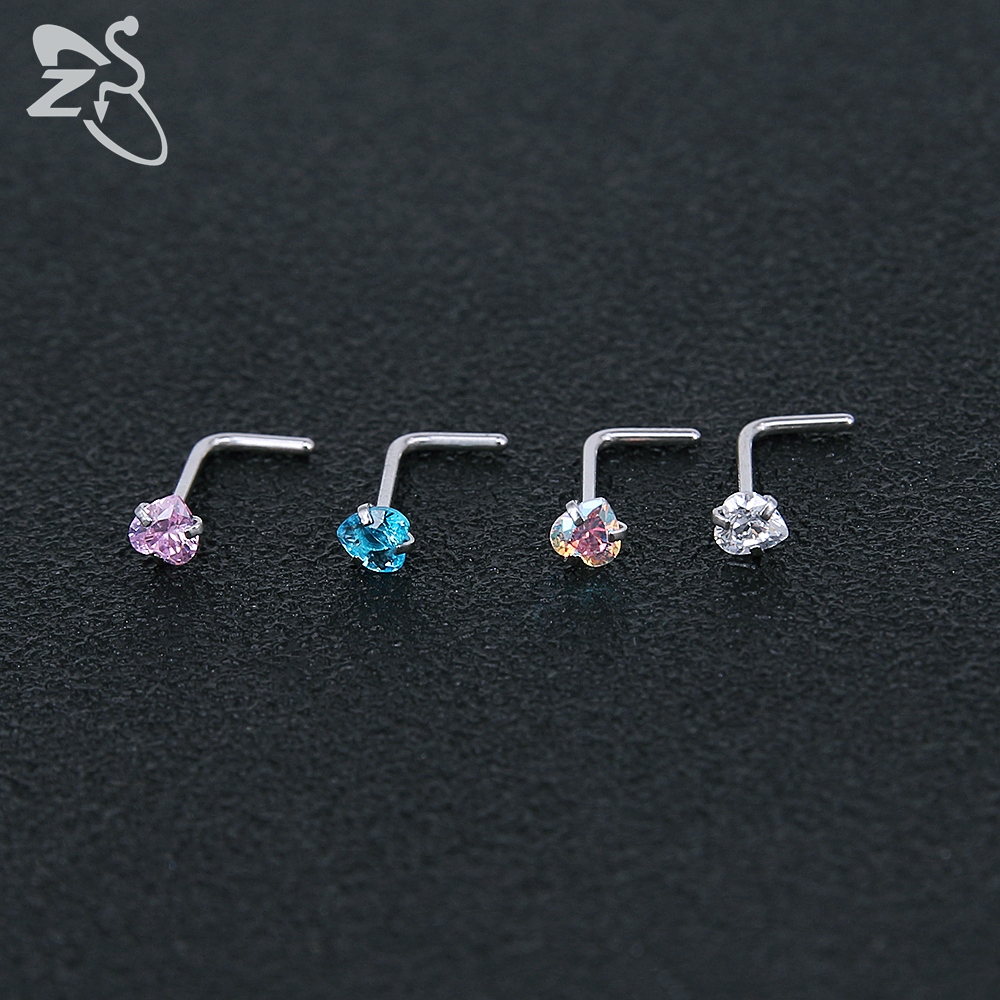 Zs 3-12pcs/lot Stainless Steel Nose Stud Set Round Heart Star Cz ...