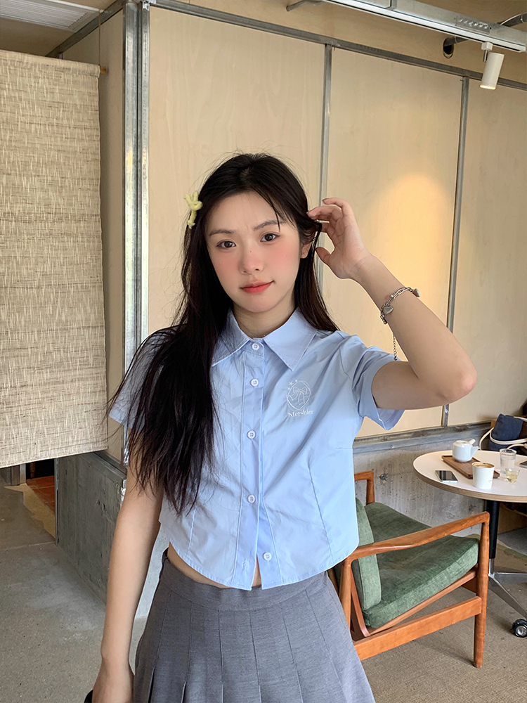 white julyเสื้อเชิ้ตผู้หญิง เสื้อเบลาส์ผู้หญิง เสื้อน่ารักแขนสั้น เสื้อ ...