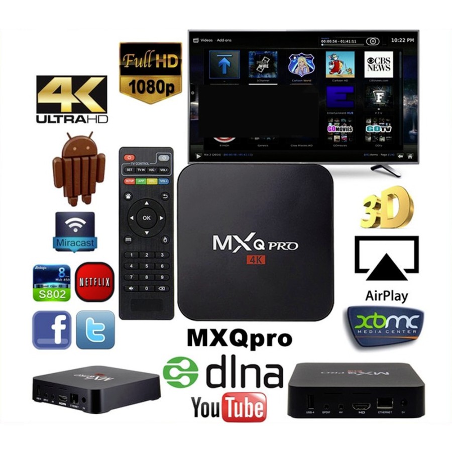 กล่องทีวี Smart Android TV Box 1080P Full HD Media Player Quad Core MXQ ...