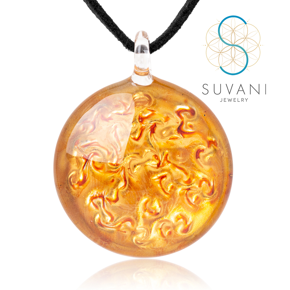 SUVANI จี้แก้วมูราโน่ ลายน้ำวน สีเหลือง สีสันสดใส พร้อมสร้อยคอหนังเทียม ...