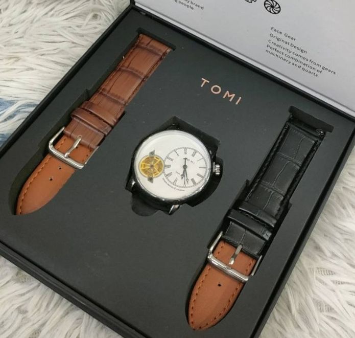 นาฬิกาข้อมือ TOMI ( โทมิ ) แท้ นาฬิกาสายหนัง เซท 2 สาย รุ่น หน้าปัด ...