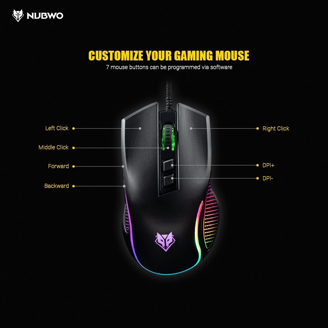 เมาส์เกมมิ่ง NUBWO CERBERUS NM92M MACRO มีไฟ RGB ปรับ DPI ได้ ใช้งาน ...