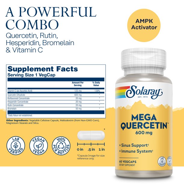 Solaray Mega Quercetin Quercetin Bromelain 60 VegCaps - KC vitamin ...