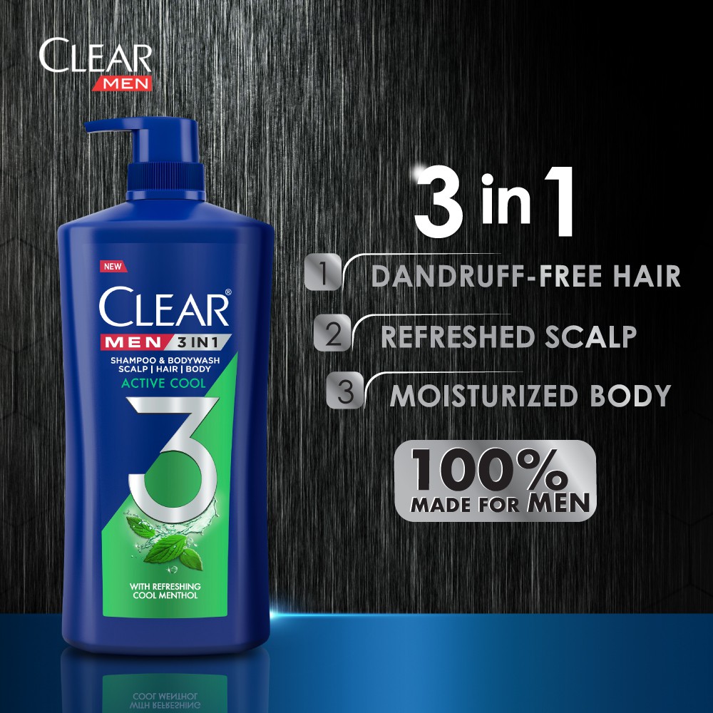 Clear Men 3in1 Shampoo Bodywash Active Clean 435 ml. [x2] เคลียร์ เมน ...