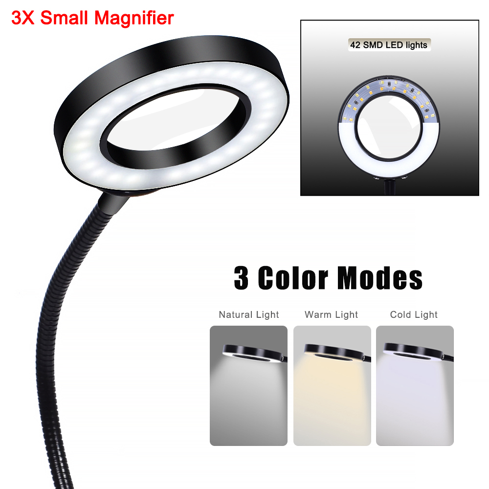 NEWACALOX Magnetic Flexible Arm Illuminated Magnifier USB 3X LED ...