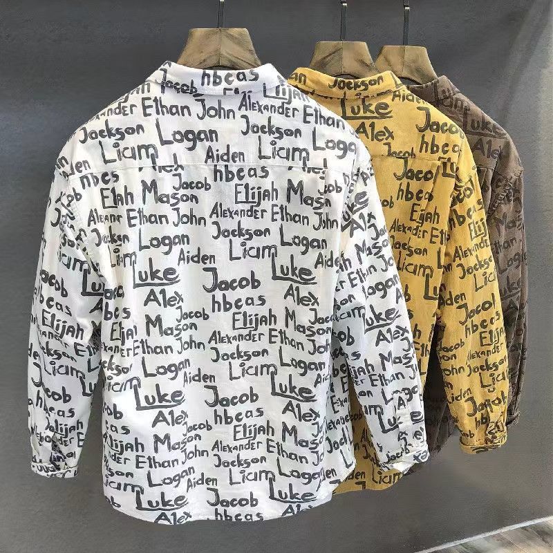 NGHG MALL-Hong Kong style ruffian handsome trend printing shirt men's ...