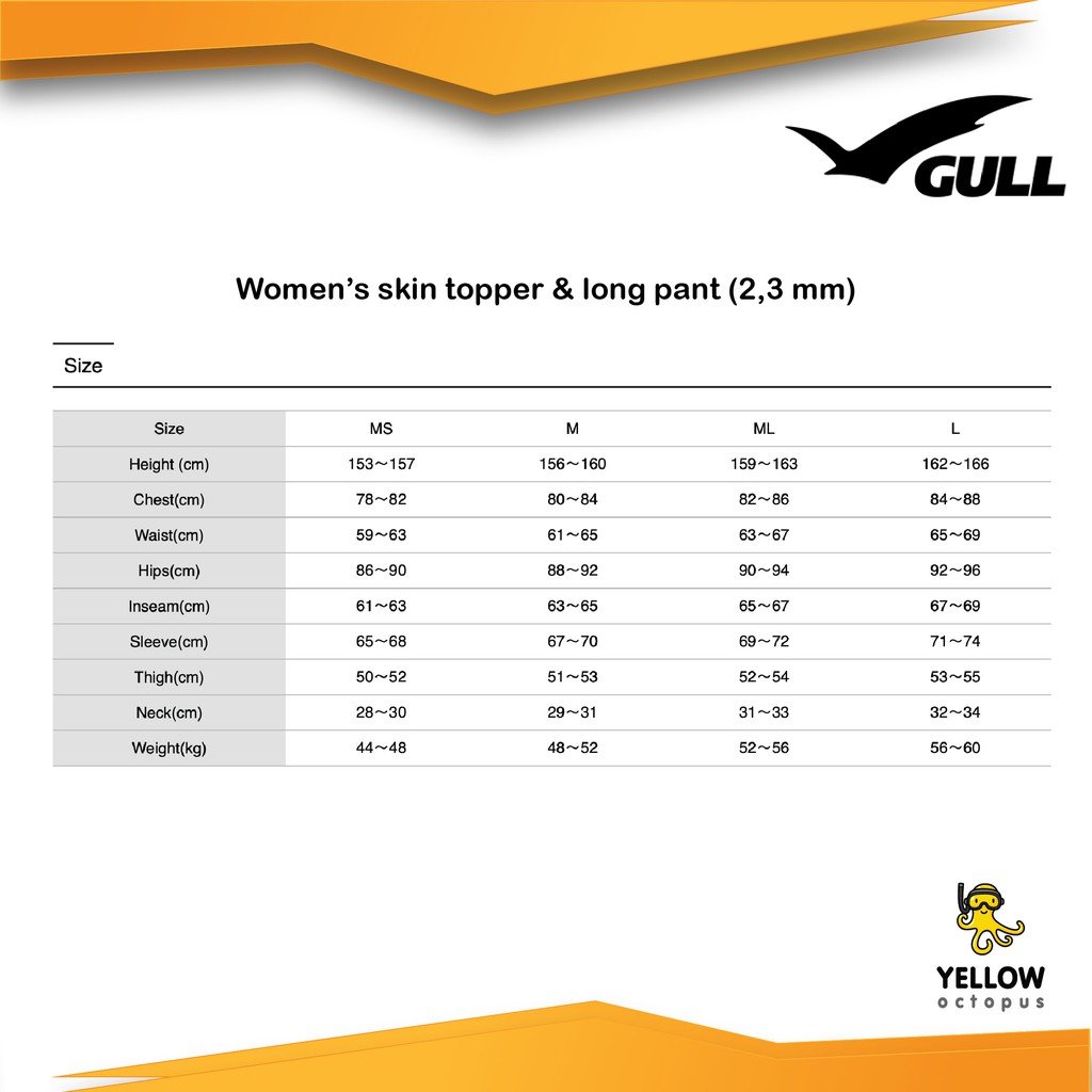 Wet Suit Gull 3mm Skin Topper Women - YellowOctopus. - ThaiPick