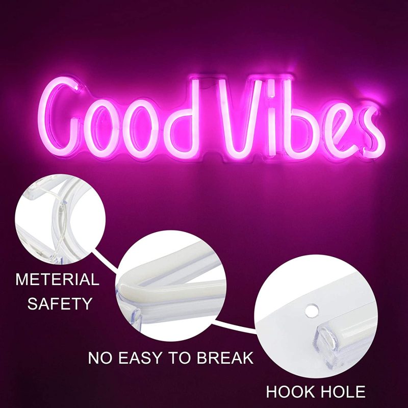 USB Powered Good Vibes LED Neon Sign Night Light Artwork Party Bedroom ...