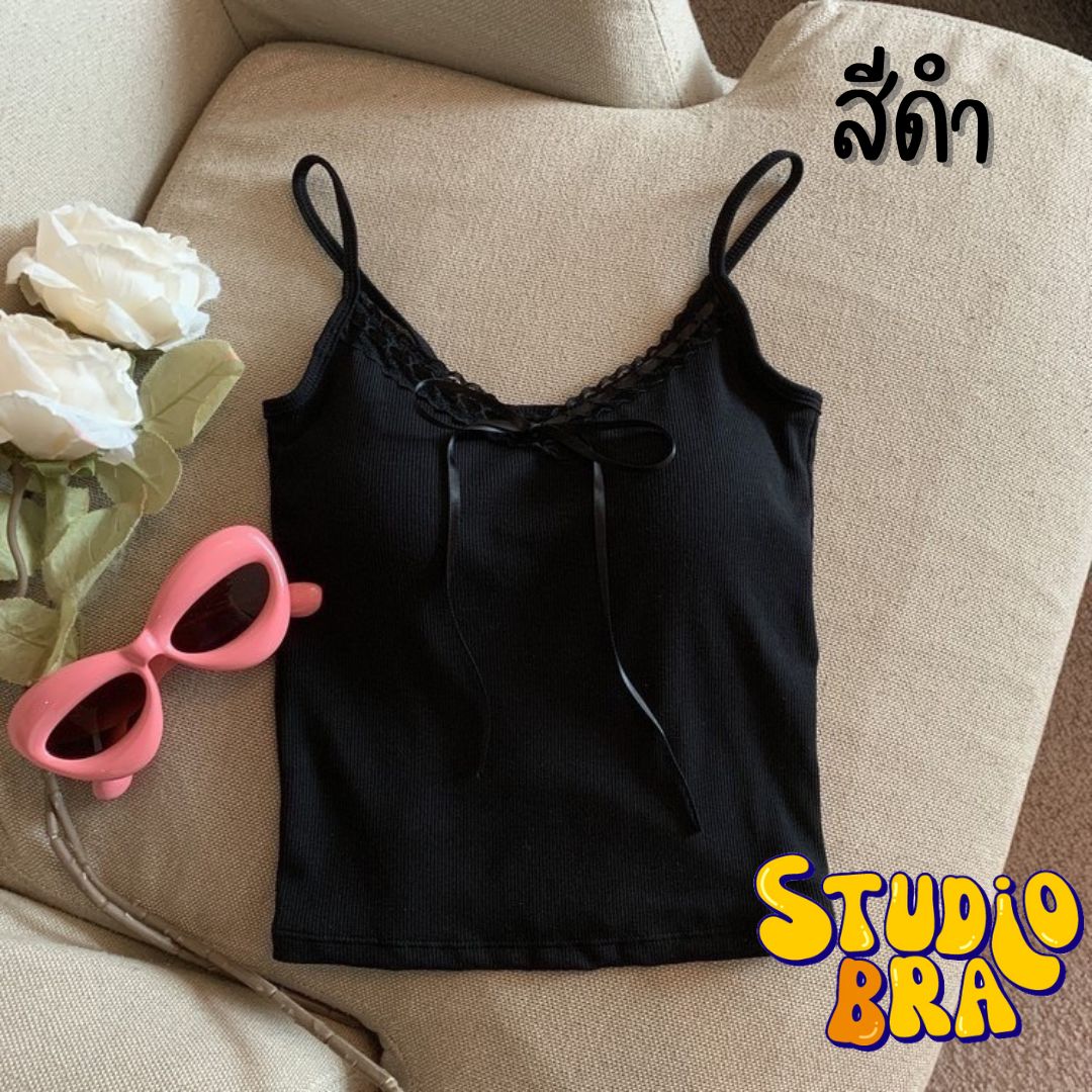เสื้อสายเดี่ยว มีฟองน้ำ สีพื้น ใส่สบาย ผ้าร่องเล็ก (รหัส 268) - Studio-Bra - ThaiPick