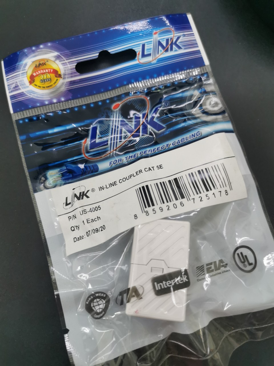 ตัวต่อกลางสายเเลน UTP RJ45 CAT5E LINK-US-4005 - พีพีคอม บ้านหม้อ - ThaiPick