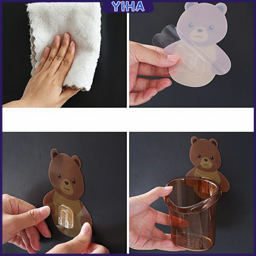 Yiha ที่ใส่แปรงสีฟันติดผนังลายการ์ตูน แก้วใส่แปรงสีฟัน สติ๊กเกอร์หมี ...