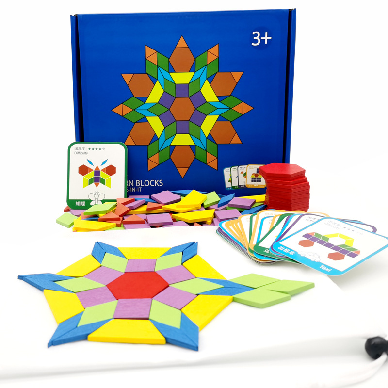 【2.2】155 Pcs Wooden Pattern Blocks Geometric Manipulative Shape Puzzle ...