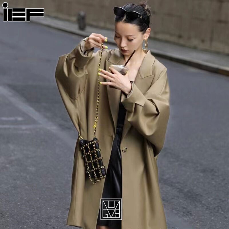 IEF ผู้หญิง เบลเซอร์เทรเชอร์ เทรนช์โค้ท เนื้อหนา งานฝีมือที่หรูหราสูง ไม่เป็นทางการ แขนค้างคาว ...