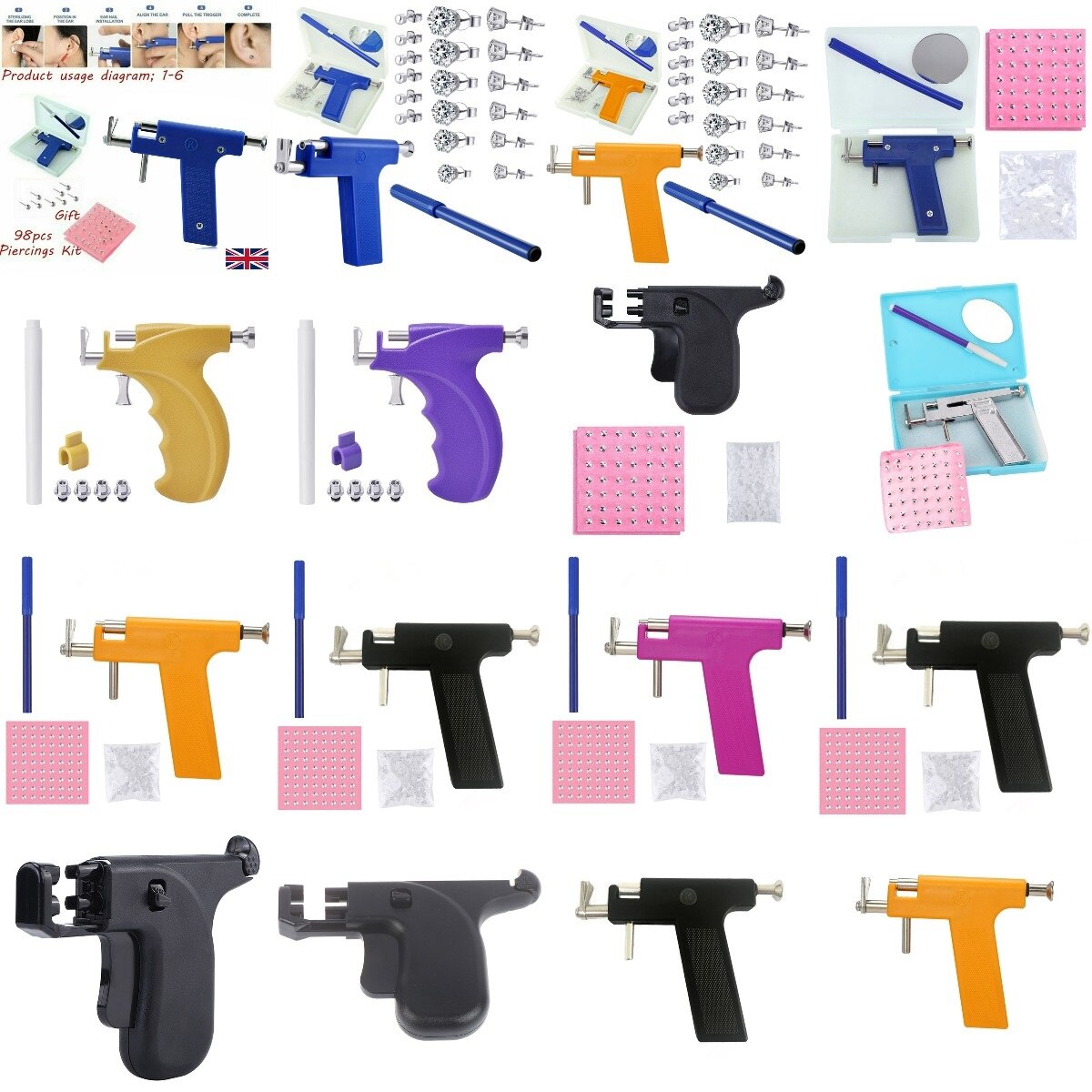 Ear Piercing Gun Tools Steel Stud Earring Safe Sterile Nose Navel Helix ...