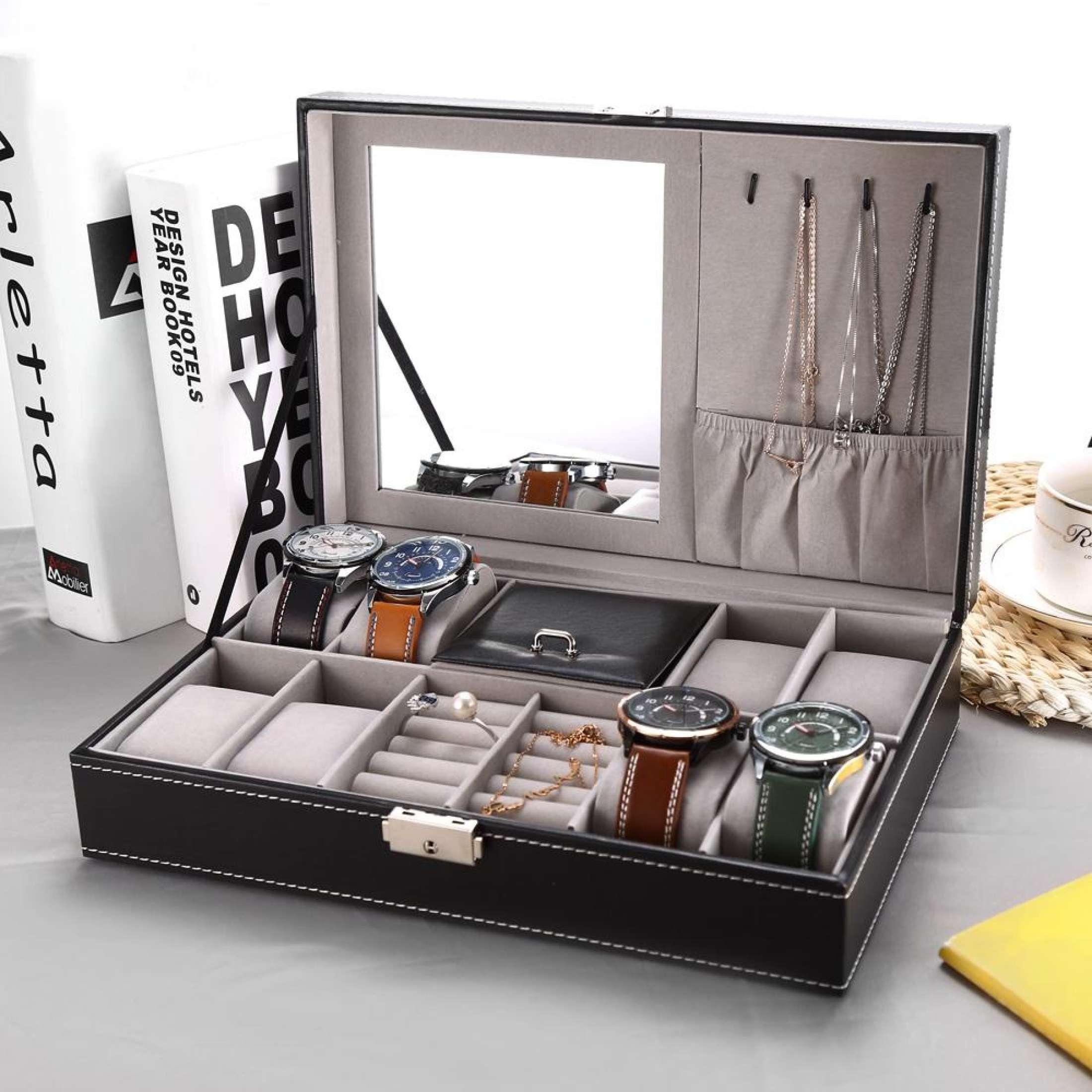 Eco Home 8 Watch Jewelry Wallet Display & Storage Box PU Leather Case ...