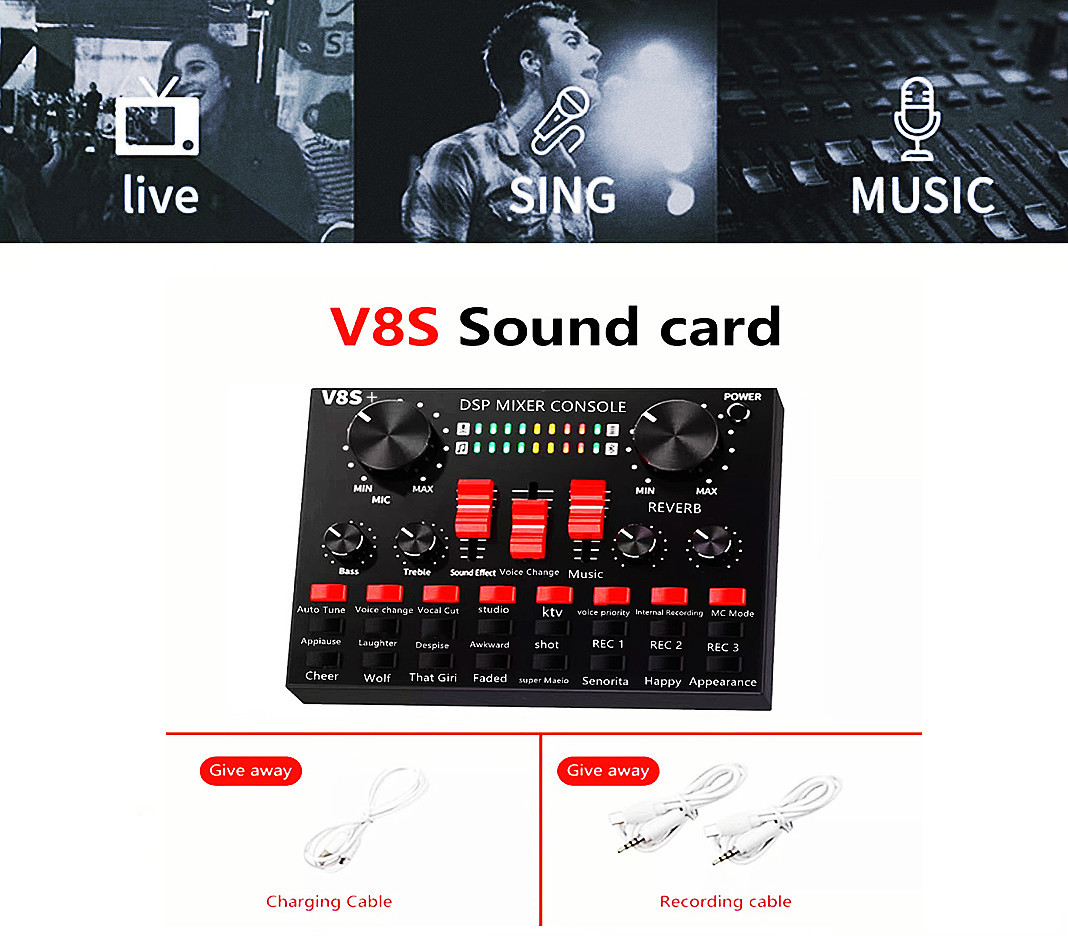 V8 V8S Audio Live Sound Card for Phone Computer USB Headset Microphone Webcast-(Bluetooth) - GMY ...