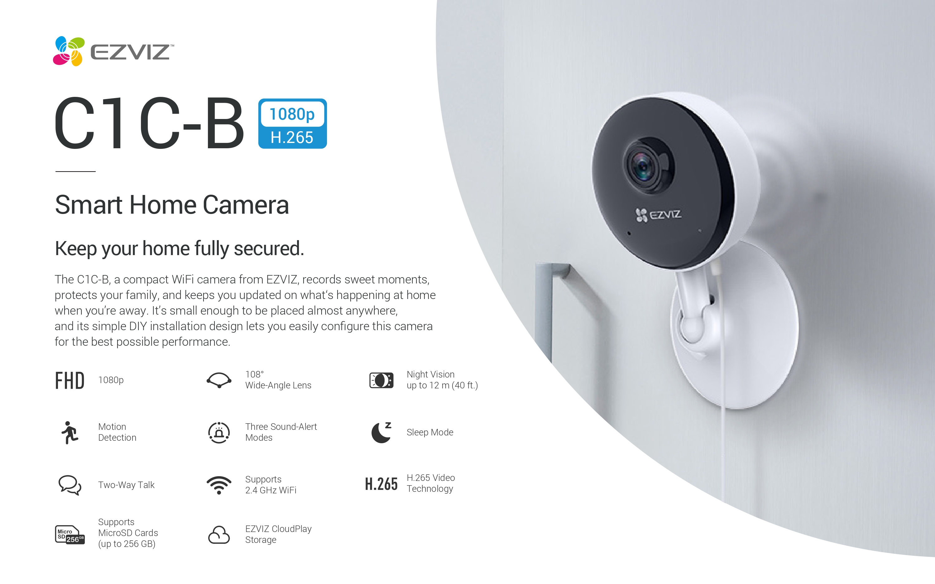 Ezviz C1C-B 1080P Wi-Fi PT Camera H.265 กล้องวงจรปิดภายในบ้านของคุณให้ ...