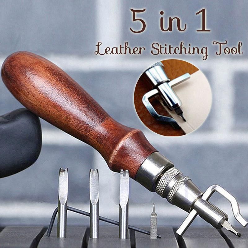 5 in 1 DIY Leather Craft Stitching Groover Crease Leather Tool Set ...