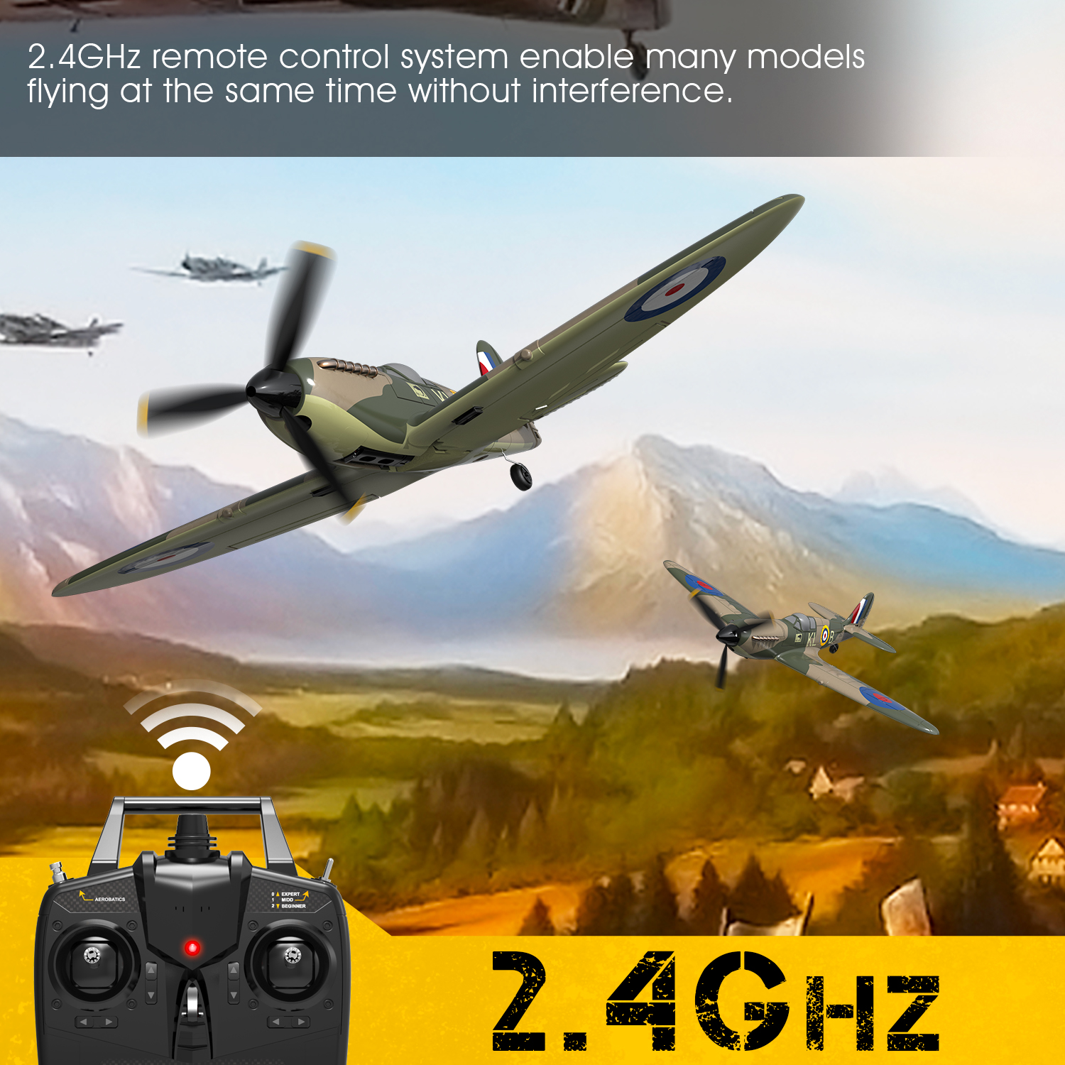Volantex RC plane Spitefire 400 2.4Ghz 4CH 6-axis Stabilizer System One ...