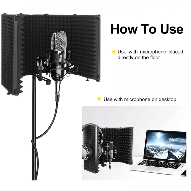 GZR 3 Panel Foldable Studio Microphone Isolation Shield Recording Sound ...
