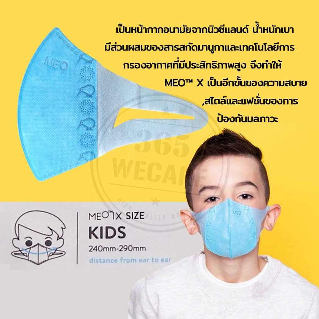 หน้ากากอนามัย MEO x Mask Size Kids ฟ้า ขาว 3 ชิ้น KN95 (กรองได้ละเอียด ...