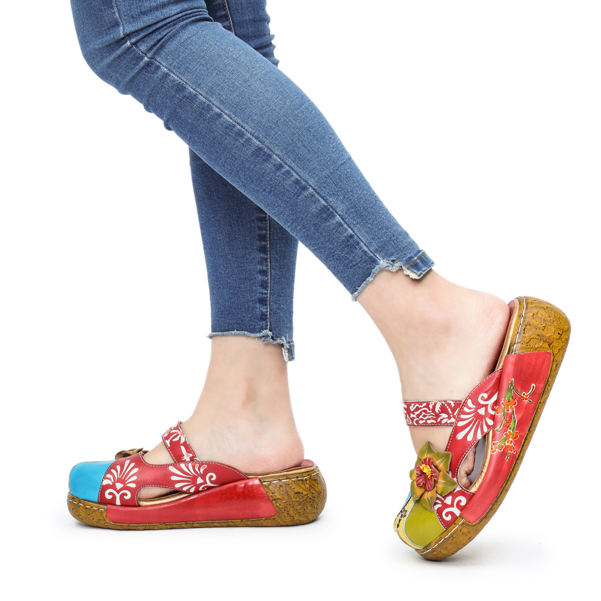 ﺴ SOCOFY Women Summer Leather Sandals Slippers Flower Hollow Out ...