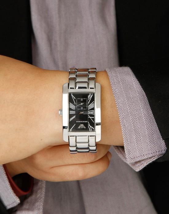 นาฬิกาข้อมือผู้ชาย ARMANI Black Rectangle Stainless Steel Bracelet Men ...