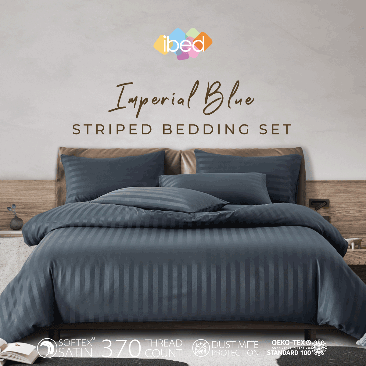 ibed ชุดผ้าปูที่นอนครบเซ็ท Softex Satin (ลายริ้ว) 3.5 ฟุต,5 ฟุต,6 ฟุต - STRIPED COLLECTION ...