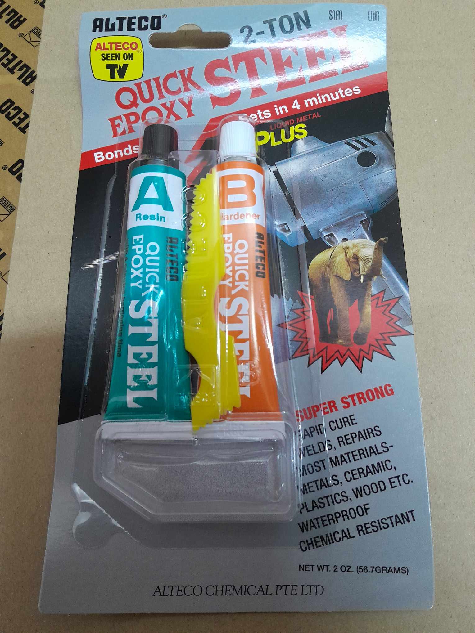 ALTECO อีพ๊อกซี่กาวติดเหล็ก กาวติดเหล็กหลอดคู่ 2ตัน ( 2T ) สูตรแห้งเร็ว ใน 4นาที ตราช้าง ขนาด 56 ...