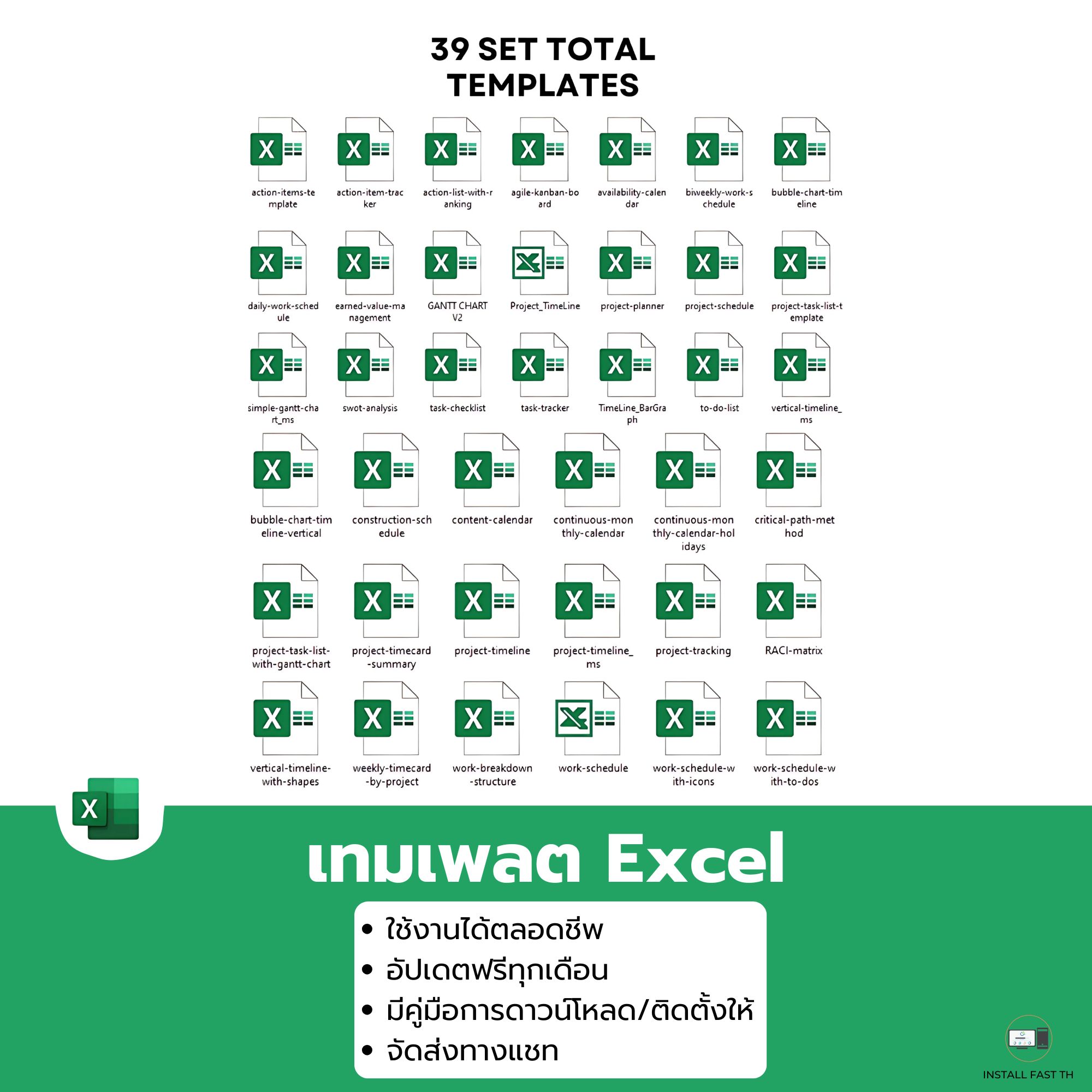 เทมเพลต Excel 39 Set Project Management Excel Template (ส่งทางแชท) Gantt Chart Kanban Board ...