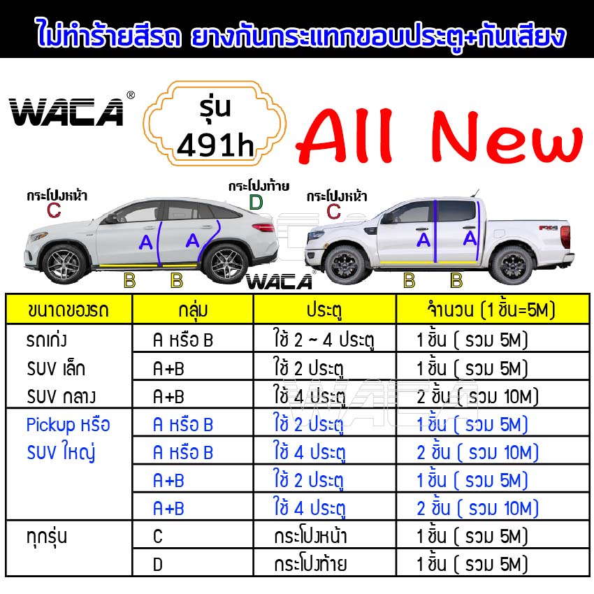 NEW WACA 491 ยางกันกระแทก h-Shape รุ่นอัพเกรด กันเสียงลม กันเสียงภายนอก กันกระแทกขอบประตู กัน ...