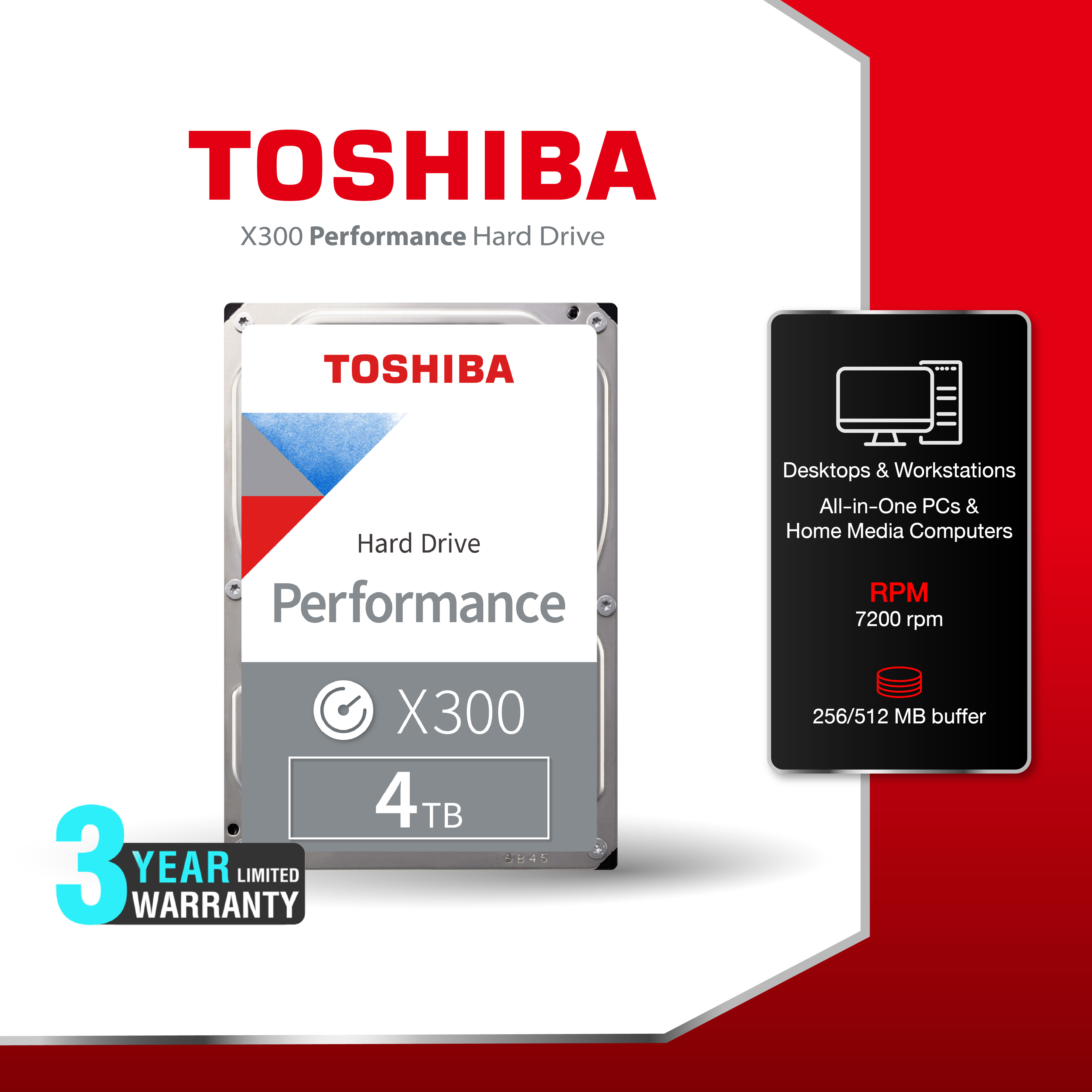 Toshiba PC HDD (4TB) 3.5 SATA 3.5 รุ่น (X300) HDWR440 7200RPM CB 128MB ...