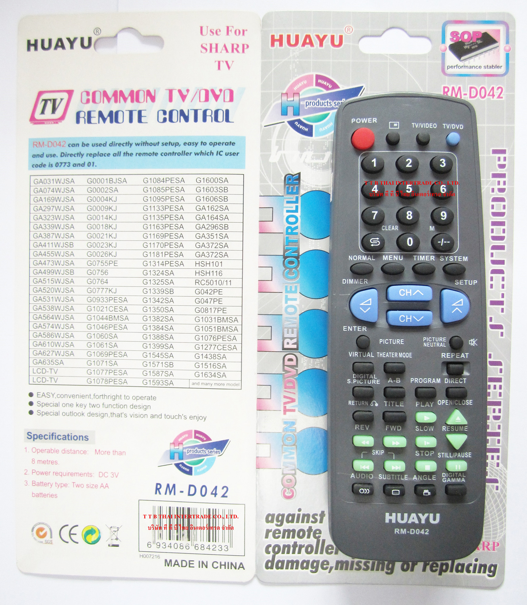 RM-D042 รีโมทรวมทีวีทุกรุ่น สำหรับทีวีชาร์ป และดีวีดีชาร์ป (รุ่นเก่า จอ ...