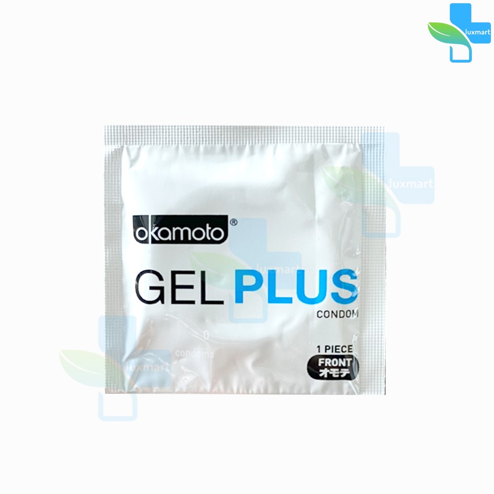 Okamoto Gel Plus โอกาโมโต เจล พลัส ขนาด 52 มม. [แบ่งขาย 1 ชิ้น] ถุงยางอนามัย ผิวเรียบ เพิ่มสาร ...