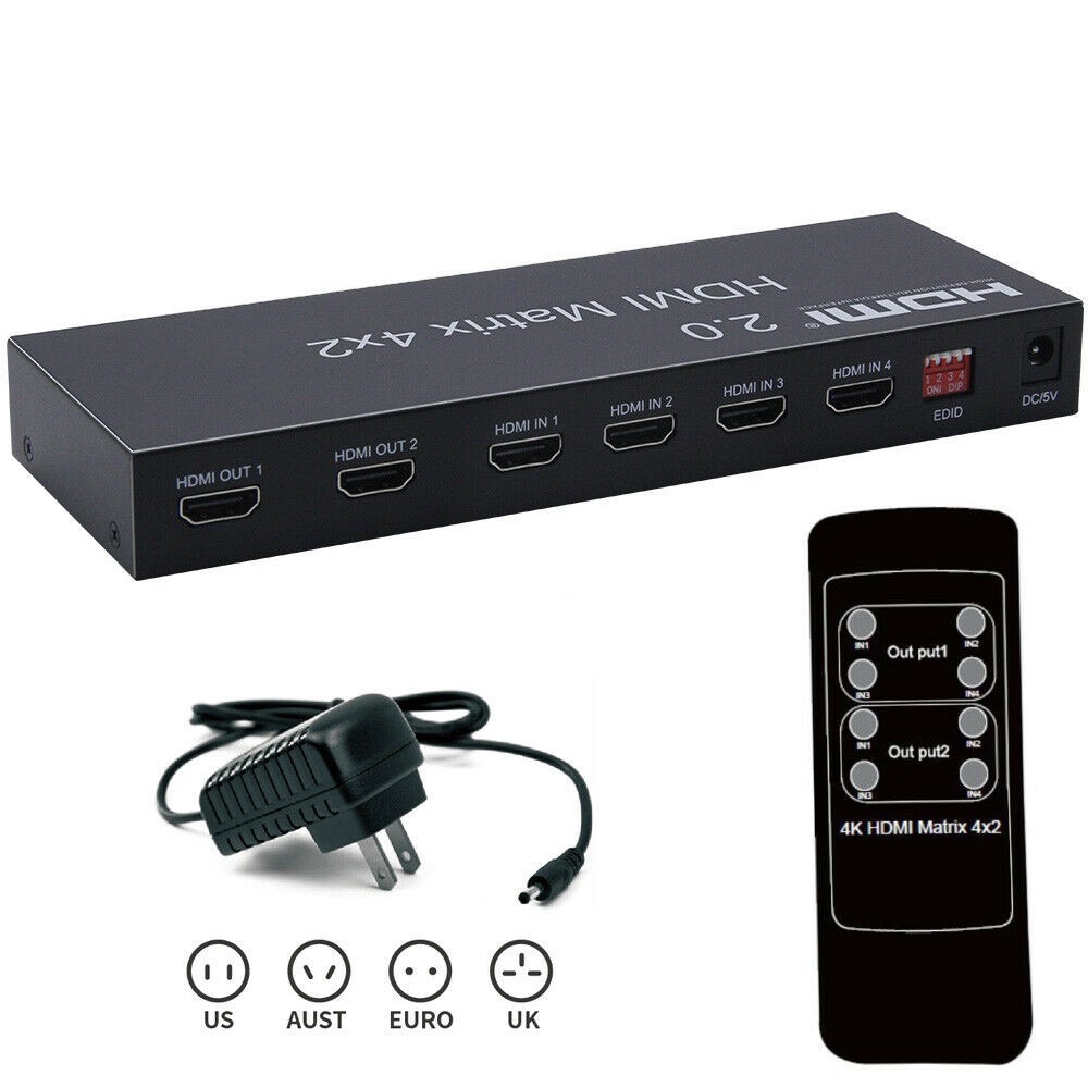 HDMI Matrix 4x2 Switch (4 HDMI in 2 HDMI out) HDMI Splitter with Audio ...