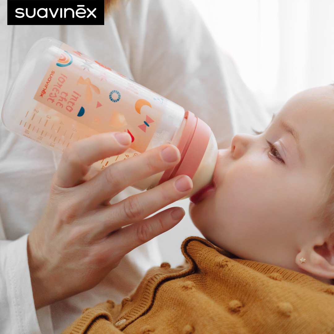 Suavinex (แพ็ค 3 ชิ้น) ขวดนม ลาย HYGGE รุ่น Premium glass wide neck bottle with round teat ขนาด ...