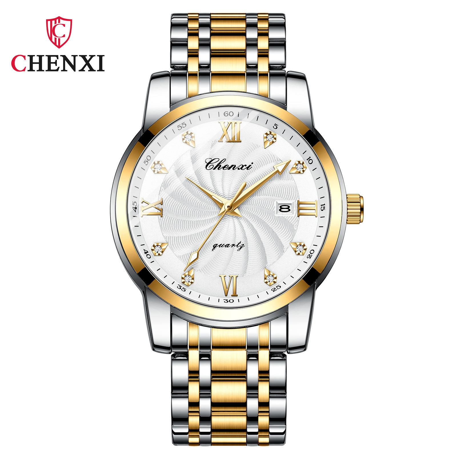 นาฬิกาควอตซ์ของผู้ชายสว่างสดใสกันน้ำได้ปฏิทินสเตนเลสใหม่ของ Chenxi CX-8221 | Lazada.co.th